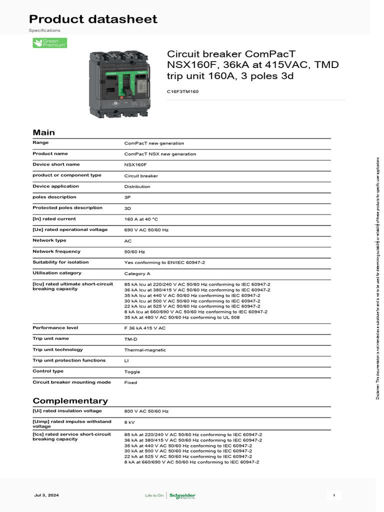 Schneider Electric - ComPacT-NSX-new-generation - C16F3TM160 | PDF ...