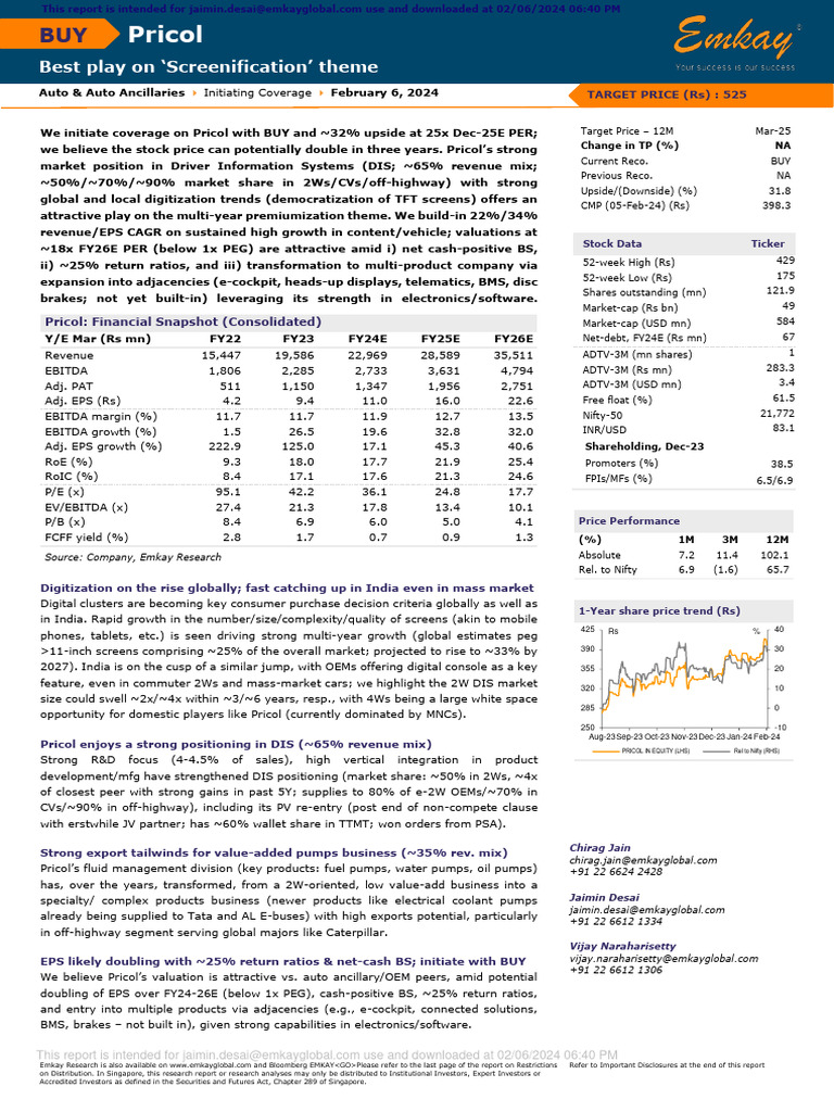 Emkay Pricol 32% Upside | PDF