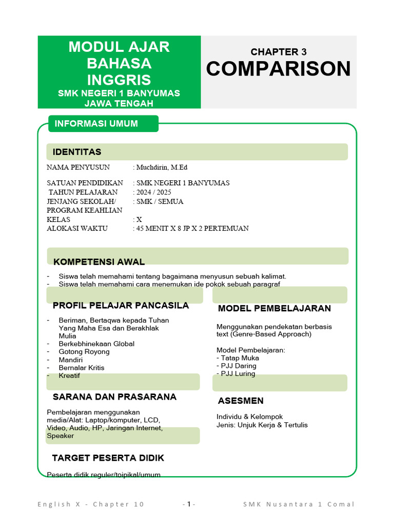 MODUL AJAR 3 Degree of Comparison | PDF