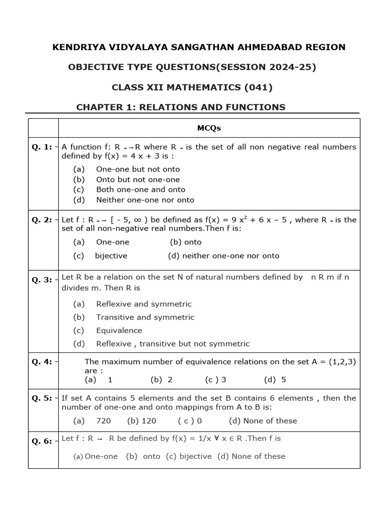 MCQ Ch-1 Relations and Functions | PDF | Function (Mathematics) | Mathematical Logic