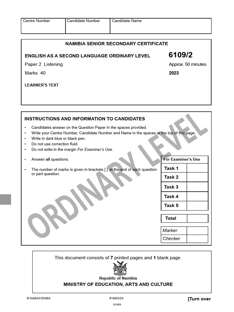 NSSC English Listening Paper 2023 | PDF | Cocoa Bean