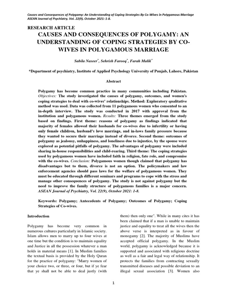 Causes and Consequences of Polygamy An Understanding of Coping Strategies by Cowives in ...