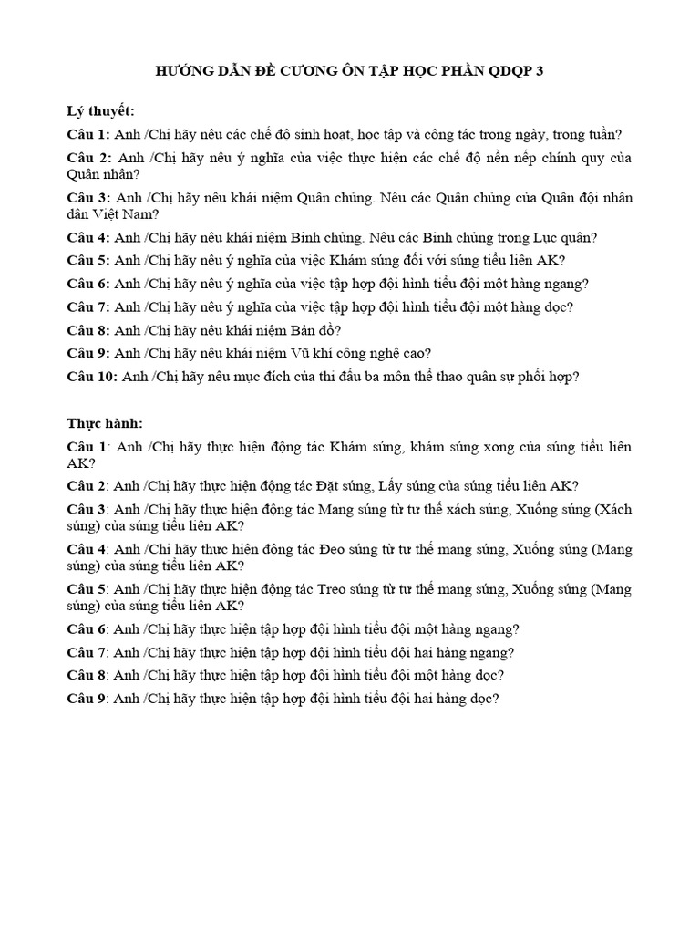 HD de Cuong On Tap QPAN 3 | PDF