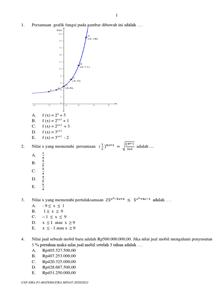 Soal USP Matematika Minat 2021 Paket 1 | PDF