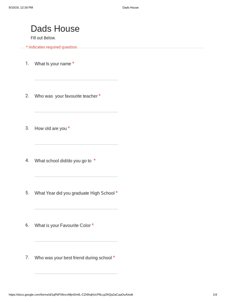 Dads House - Google Forms | PDF