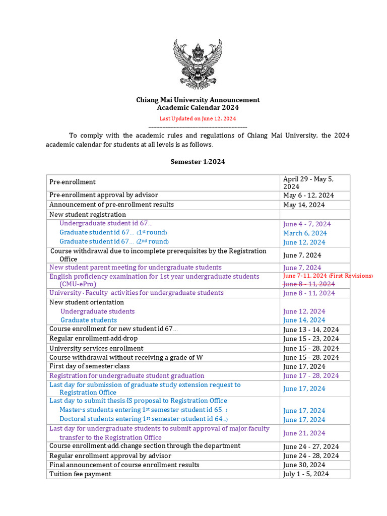 Chiang Mai University Academic Calendar 2024 | PDF | Thesis ...