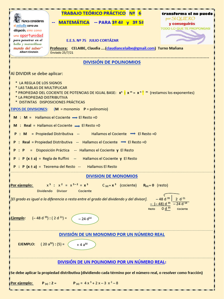 TP #6 - MATEMÁTICA 3º Año-2º | PDF | División (Matemáticas) | Análisis numérico