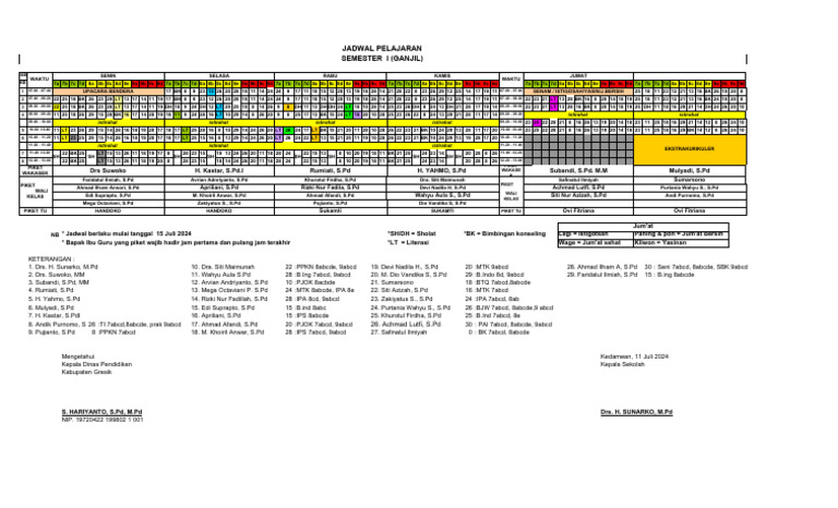 Jadwal Pelajaran 2024-2025 Fix | PDF
