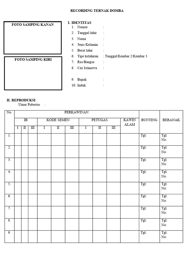 Contoh Recording Ternak Domba dan Sapi | PDF