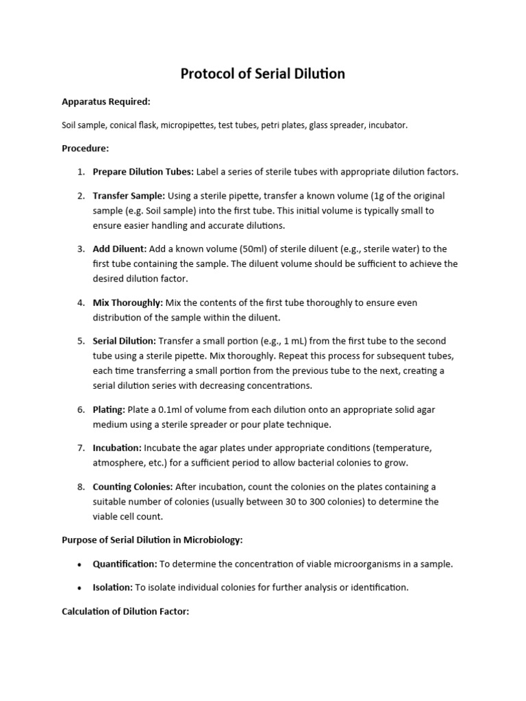 Protocol of Serial Dilution | PDF | Colony Forming Unit | Laboratory ...