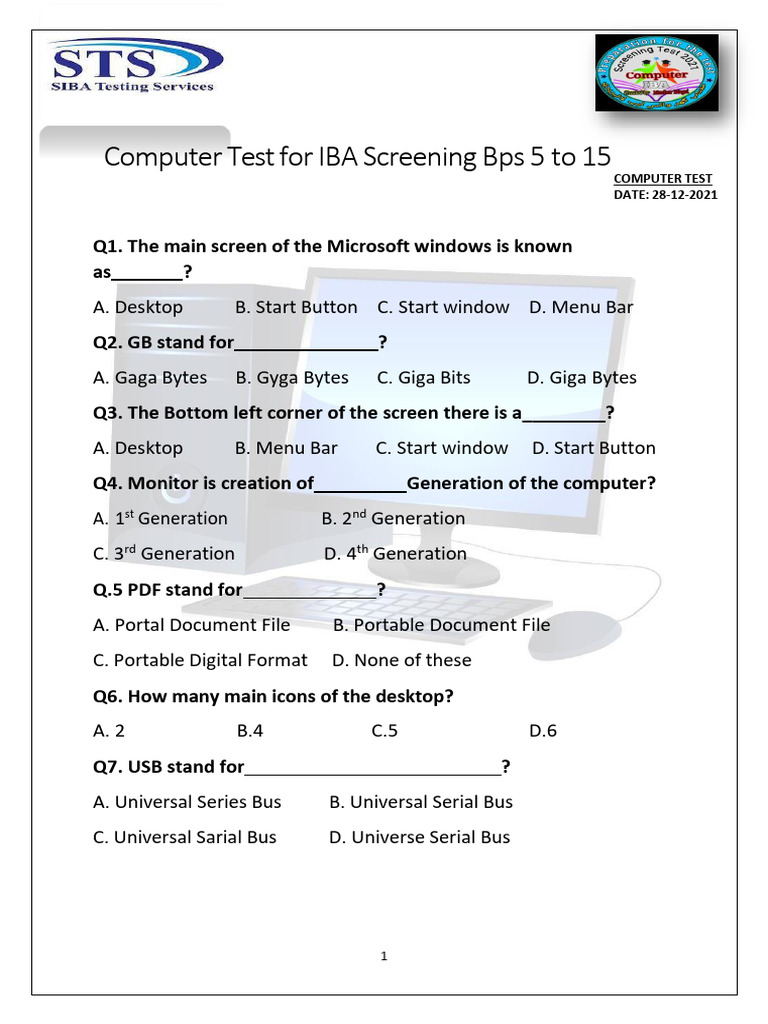Computer Test For IBA Screening BPS 5 To 15 | PDF | Computer File ...
