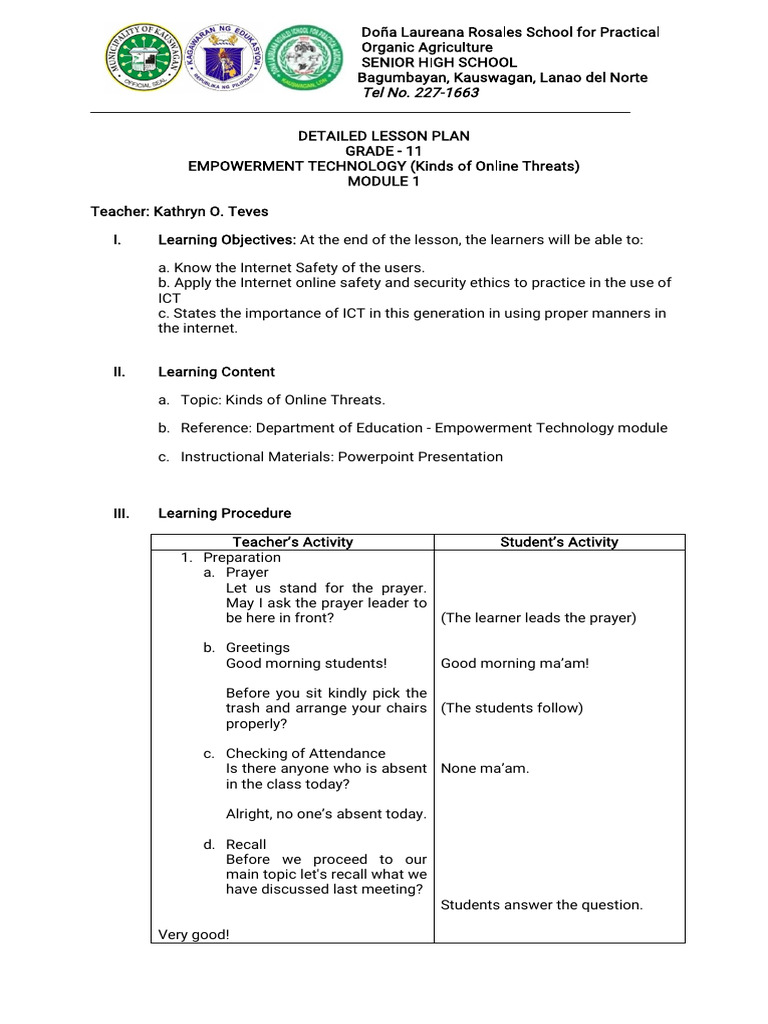 ICT DETAILED LESSON PLAN | PDF | Malware | Computer Virus