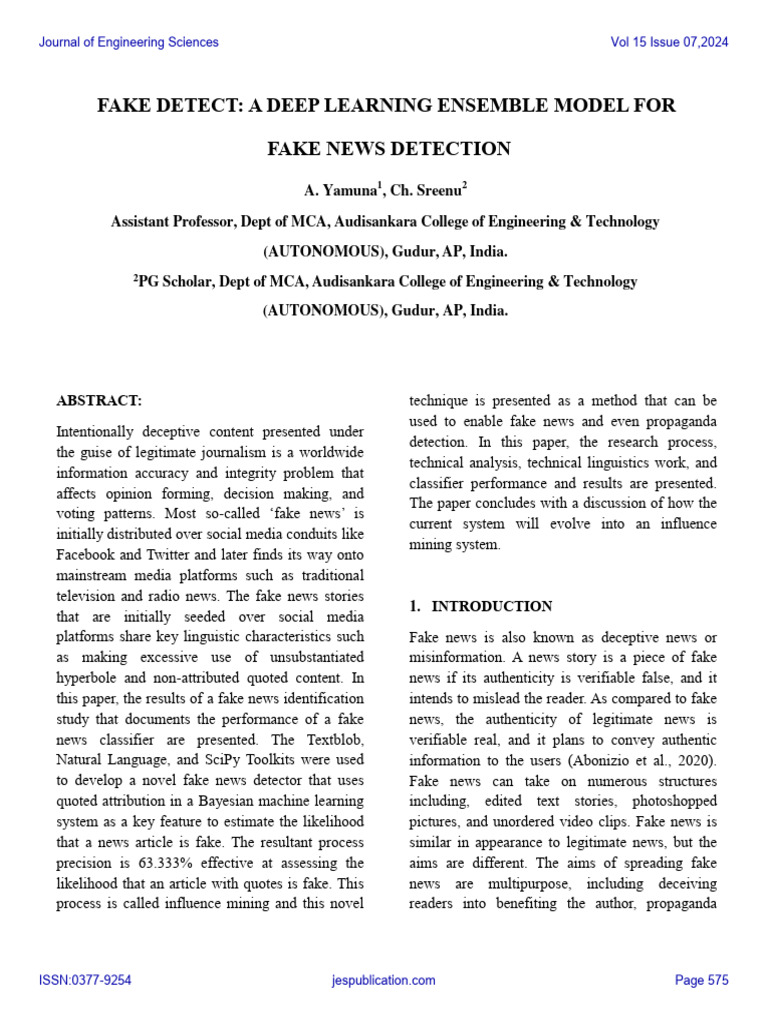 Fake Detect A Deep Learning Ensemble Mode For Fake News Detection