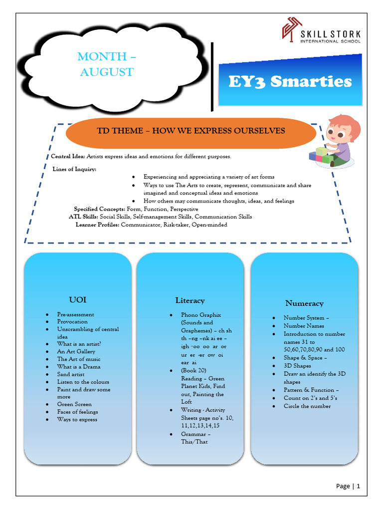 EY3 Smarties - August Month News Letter AY (24-25) | PDF | Human ...