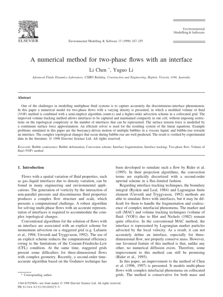 1998-Chen-A Numerical Method For Two-Phase Flows With An Interface | PDF | Fluid Dynamics ...
