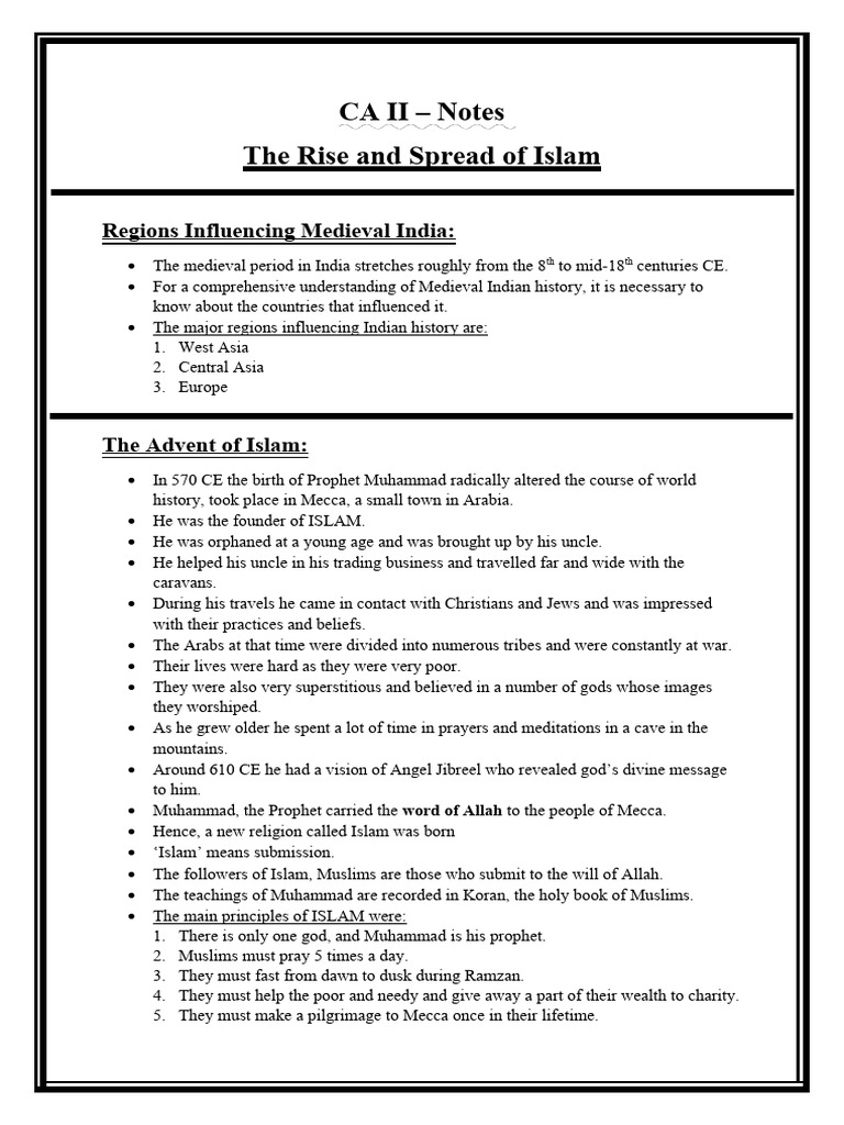 Rise and Spread of Islam Notes | PDF | Arabs | Muhammad