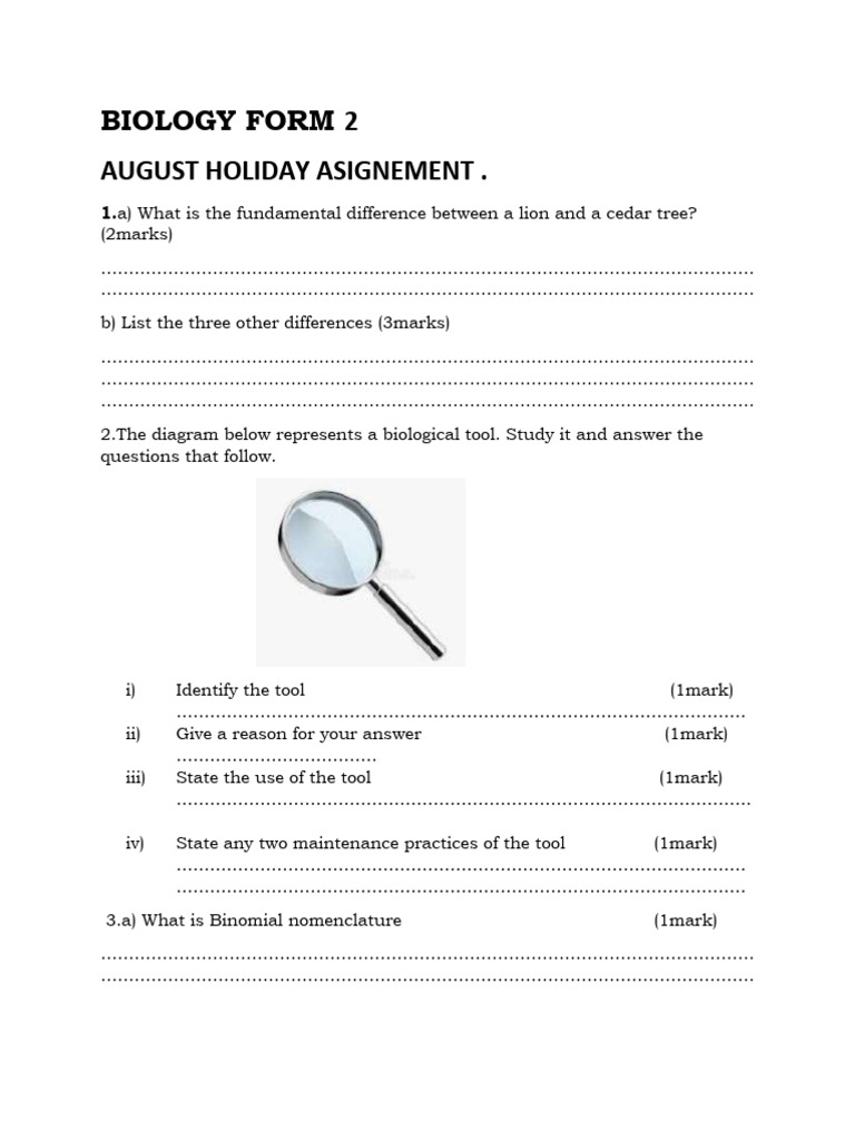 Form 2 Biology August Ha | PDF | Biology