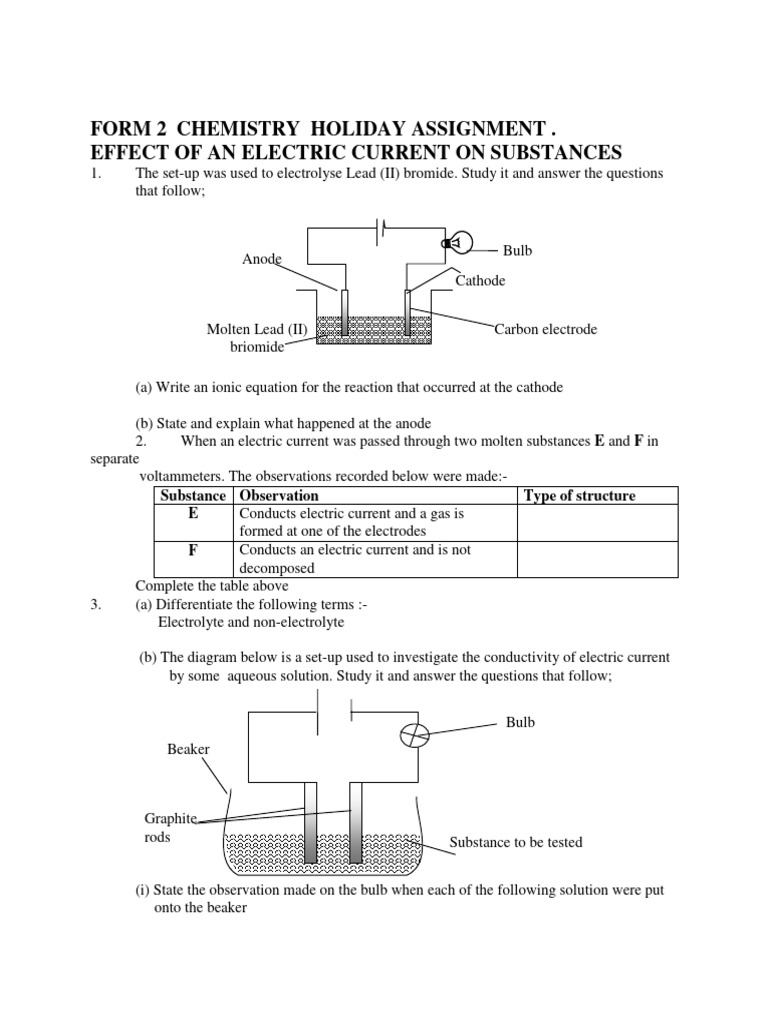 Form 2 Chemistry August Ha | PDF | Electrode | Electrolyte
