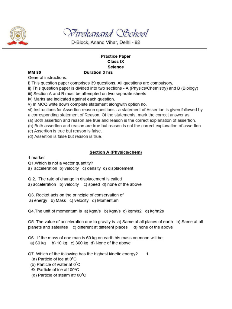 Sci Practice paper 9 | PDF | Chemical Substances | Cell (Biology)