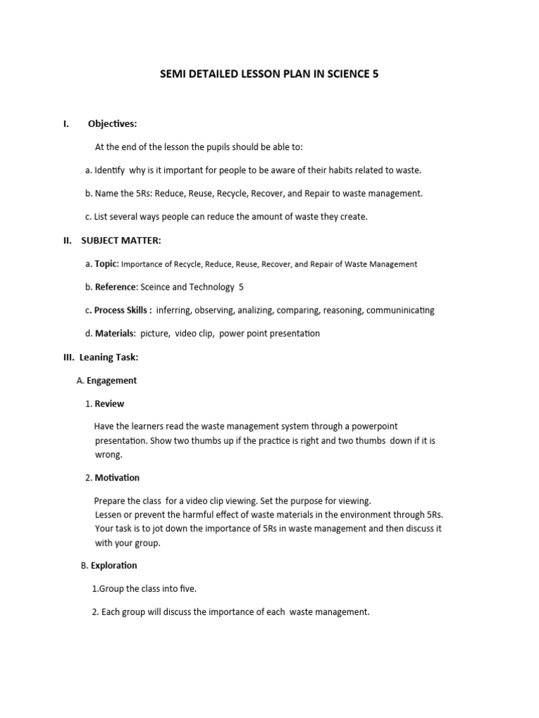 Lesson Plan Final 5Rs - WPS Office | PDF | Waste Management | Waste