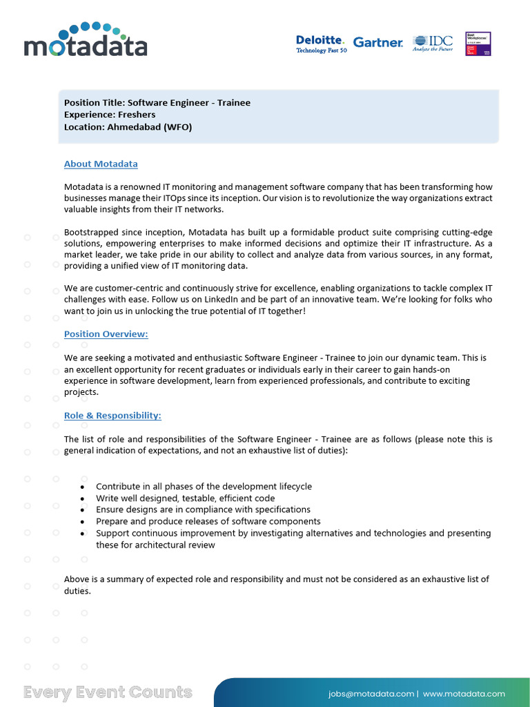 JD - Software Engineer - Trainee | PDF | Metadata | Product Lifecycle