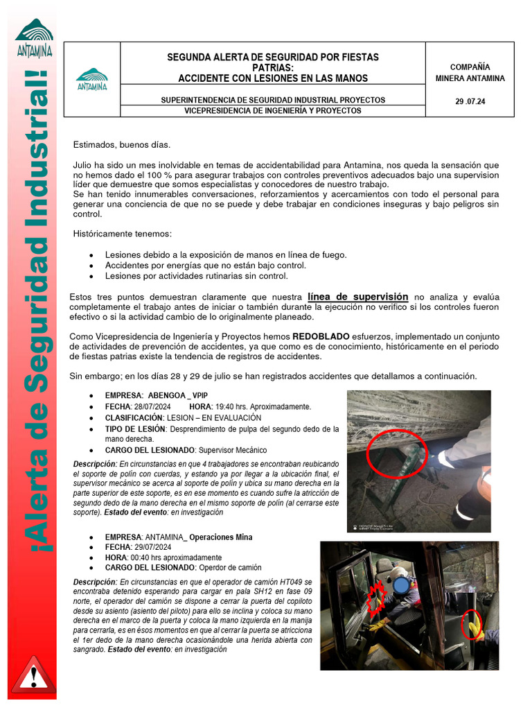 Alerta de Seguridad: Lesiones en Manos | PDF