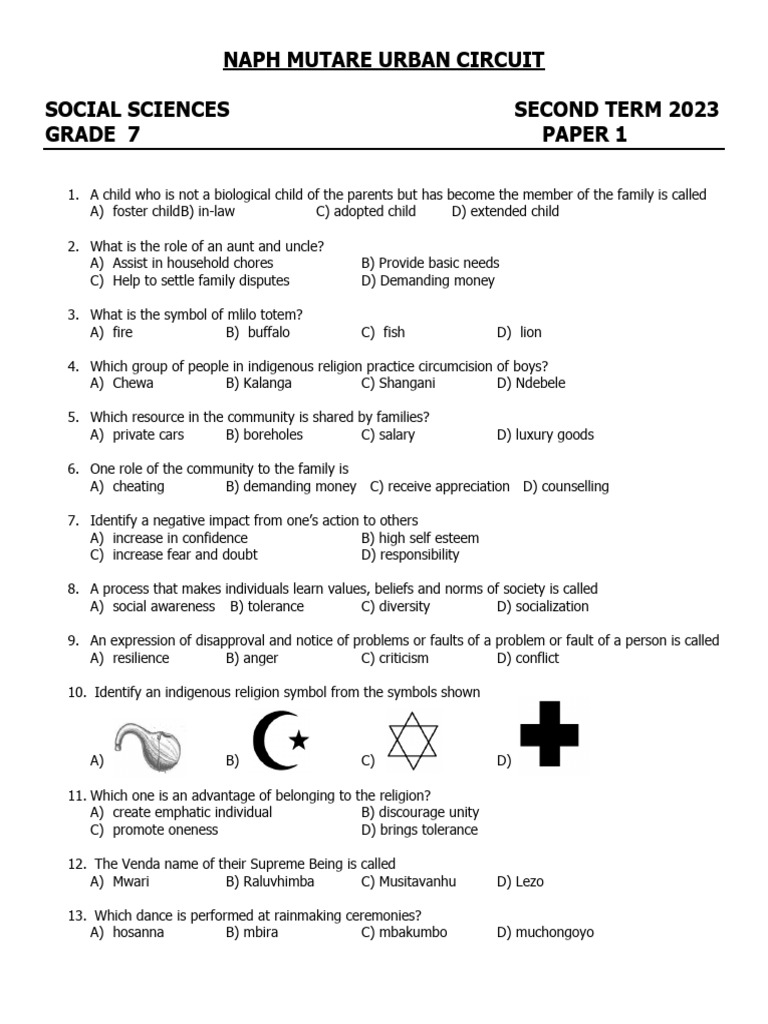 NAPH Social Science Gr7 2nd Term 2023 | PDF | Social Psychology