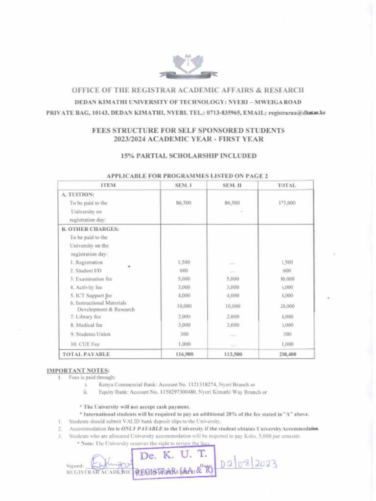 Self Sponsored Students Fees Structures | PDF