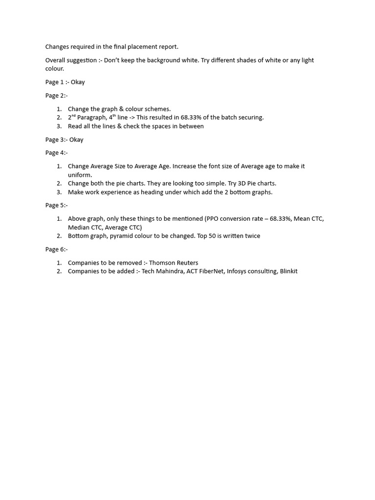 Changes in The Final Placement Report | PDF Changes in The Final Placement Report | PDF