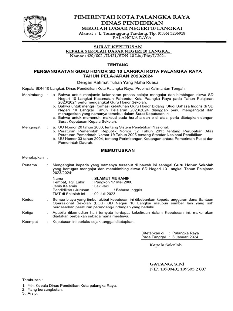 SK - Guru - Honor BAHASA INGGRIS 2024 | PDF