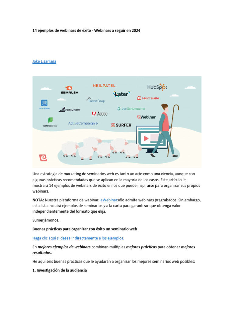 14 Ejemplos de Webinars Exitosos 2024 | PDF | Posicionamiento en ...