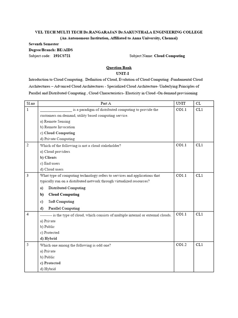 Cloud Computing Question Bank | PDF | Cloud Computing | Virtualization