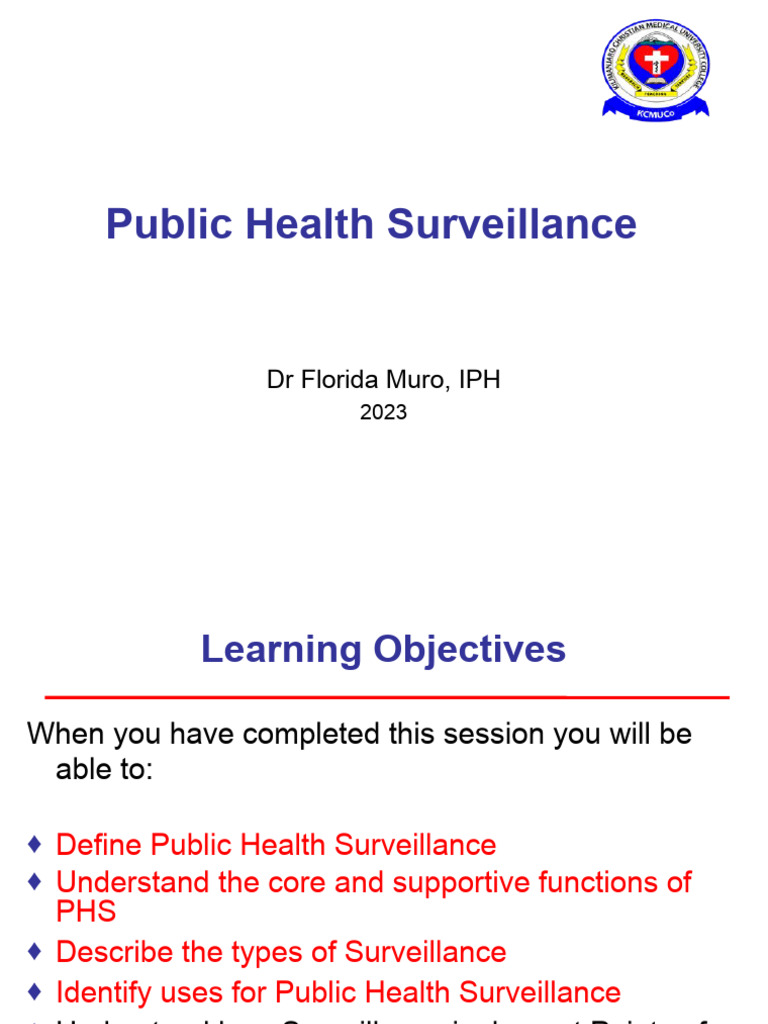 Intro To Public Health Surveillance KCMUCo 2023 MD3 | PDF | Public Health | Epidemiology