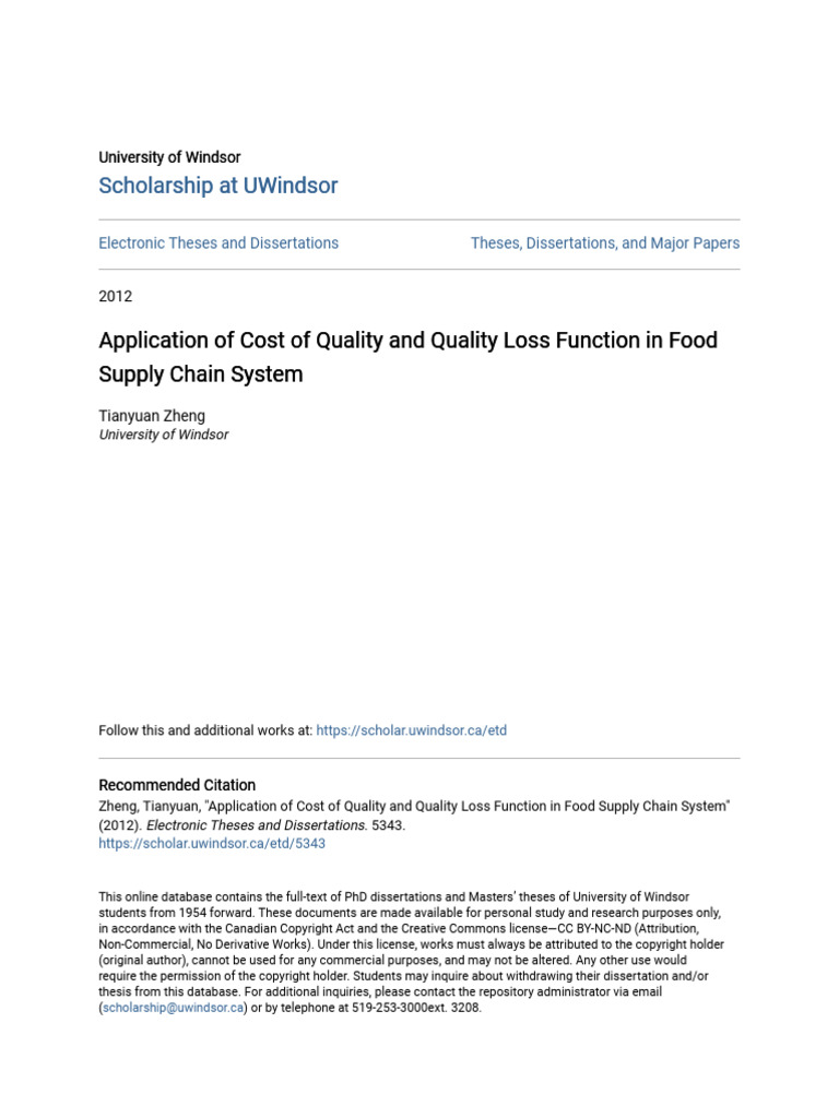 Application of Cost of Quality and Quality Loss Function in Food | PDF ...