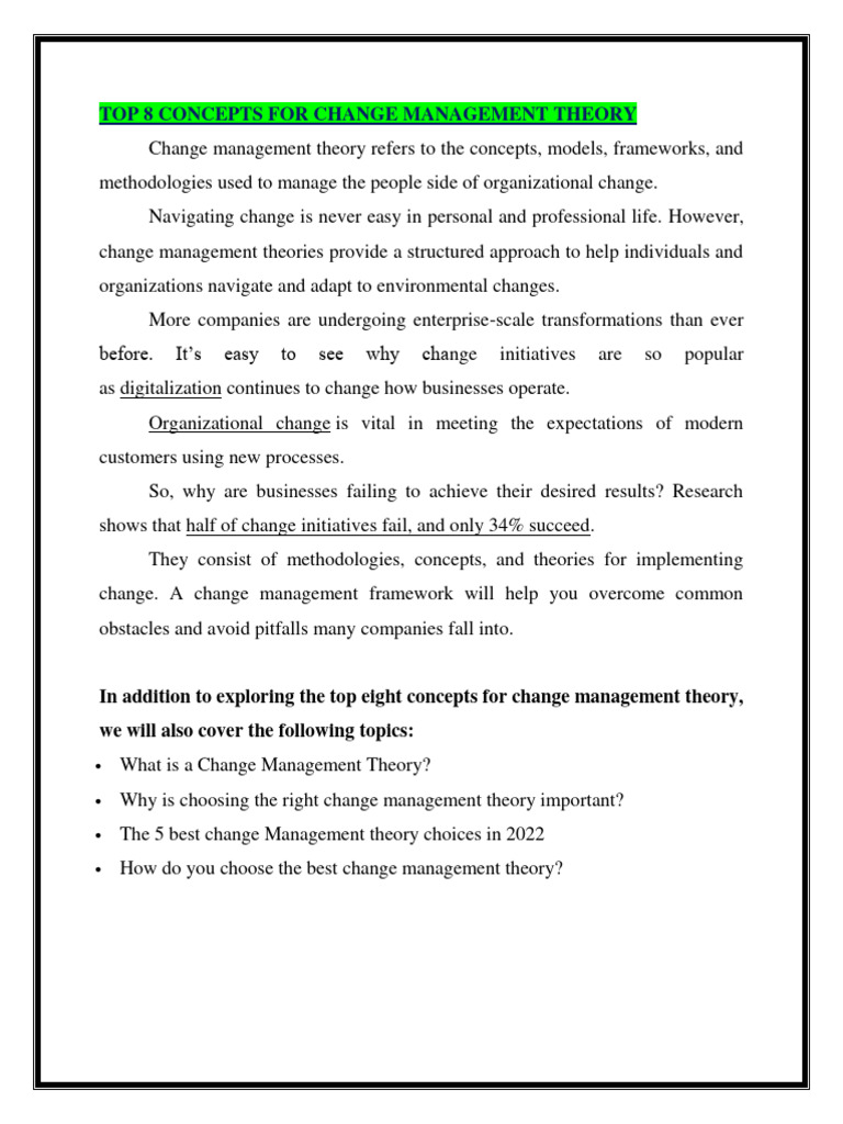 Top 8 Change Management Theories | PDF | Change Management | Business