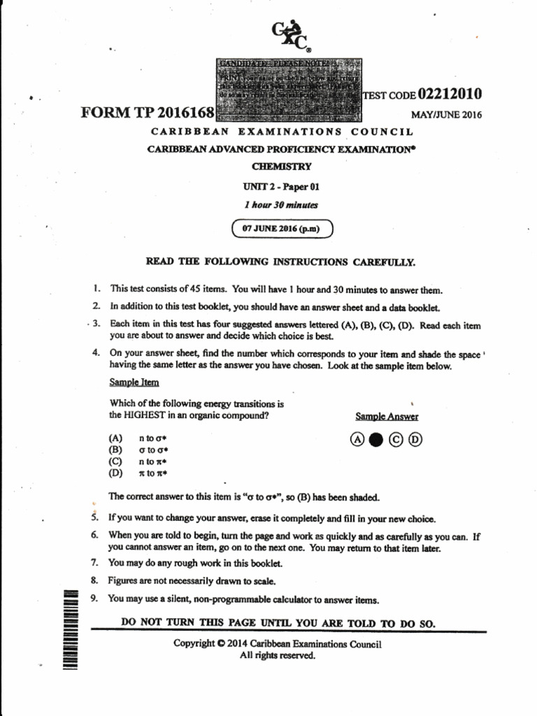Cape Chemistry U2 P1 May-June 2016 With Answers | PDF