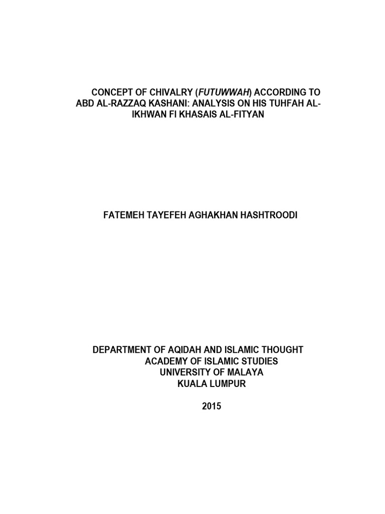 Concept of Futuwwa in Abd Al-Razzaq Kashani | PDF | Sufism