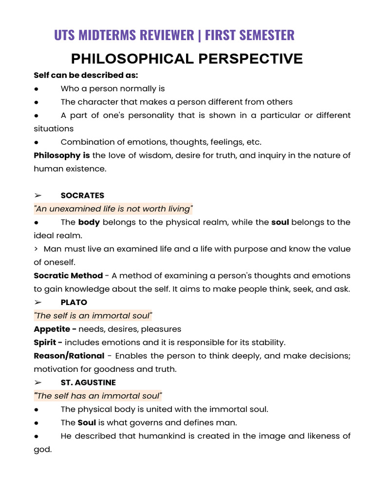Uts Reviewer | PDF | Socialization | Philosophy Of Self