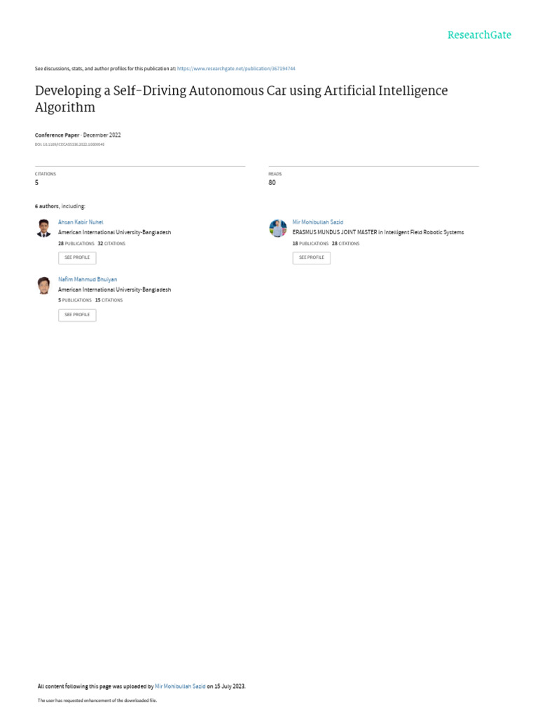Developing A Self Driving Autonomous Car Using Artificial Intelligence ... Developing A Self Driving Autonomous Car Using Artificial Intelligence ...