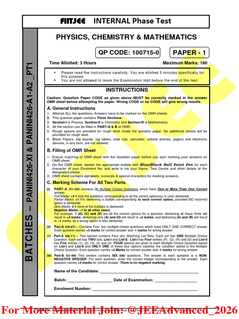 Phase Test-1 - Paper-1 - 14-7-24 | PDF | Euclidean Vector | Mole (Unit)