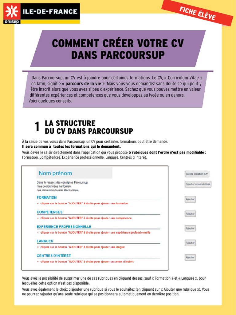 Créer un CV pour Parcoursup | PDF