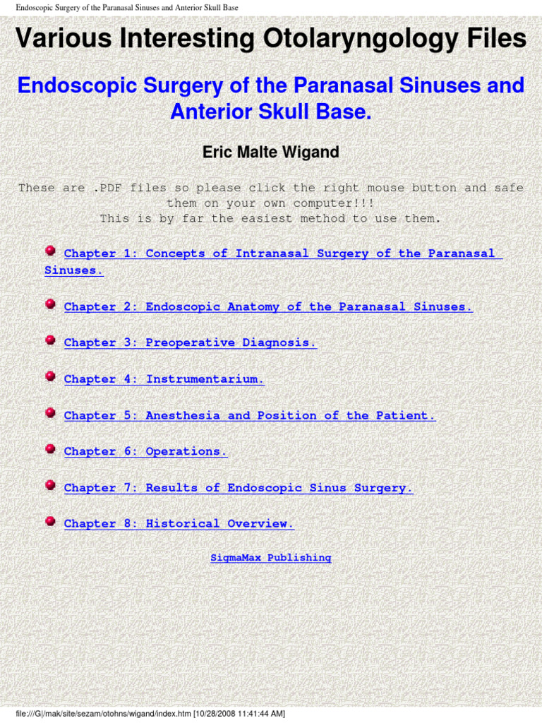 Endoscopic Surgery of The Paranasal Sinuses and Anterior Skull Base ...