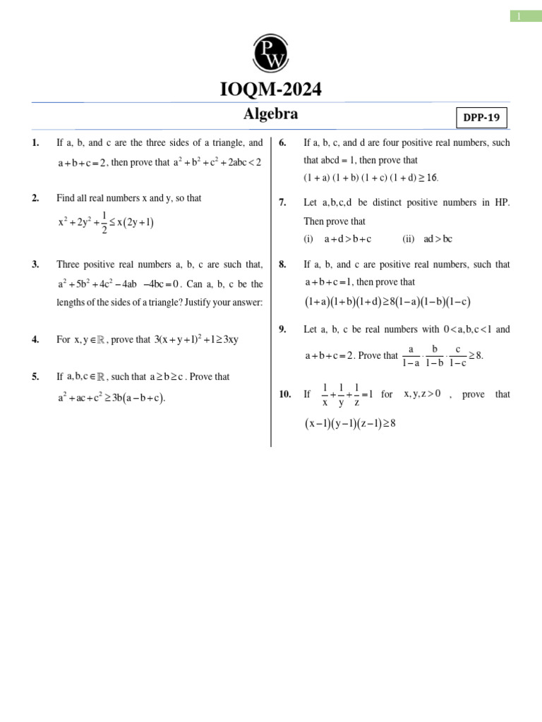 IOQM-2024: Algebra | PDF | Mathematical Objects | Mathematics