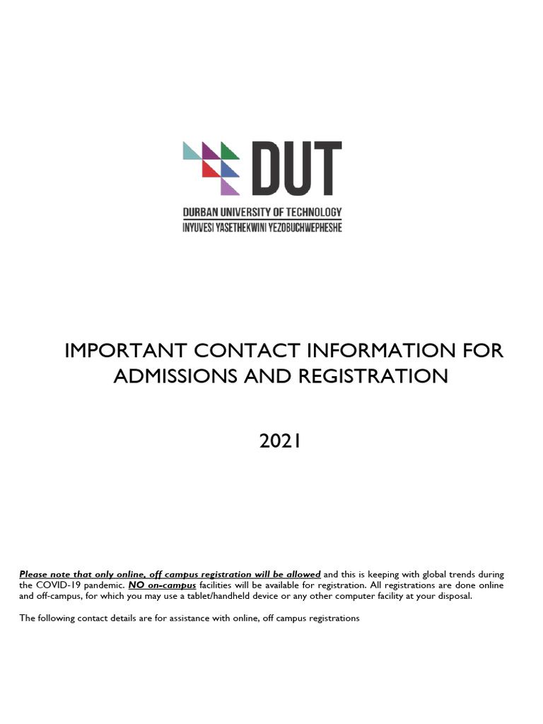 DUT Admissions and Contact Information | PDF
