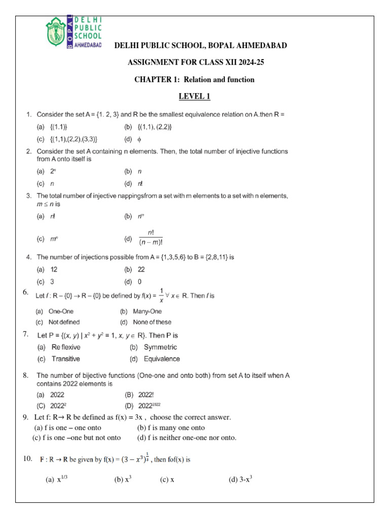 Assignment of Relation functionXII 202425 | PDF | Abstract Algebra | Mathematical Logic