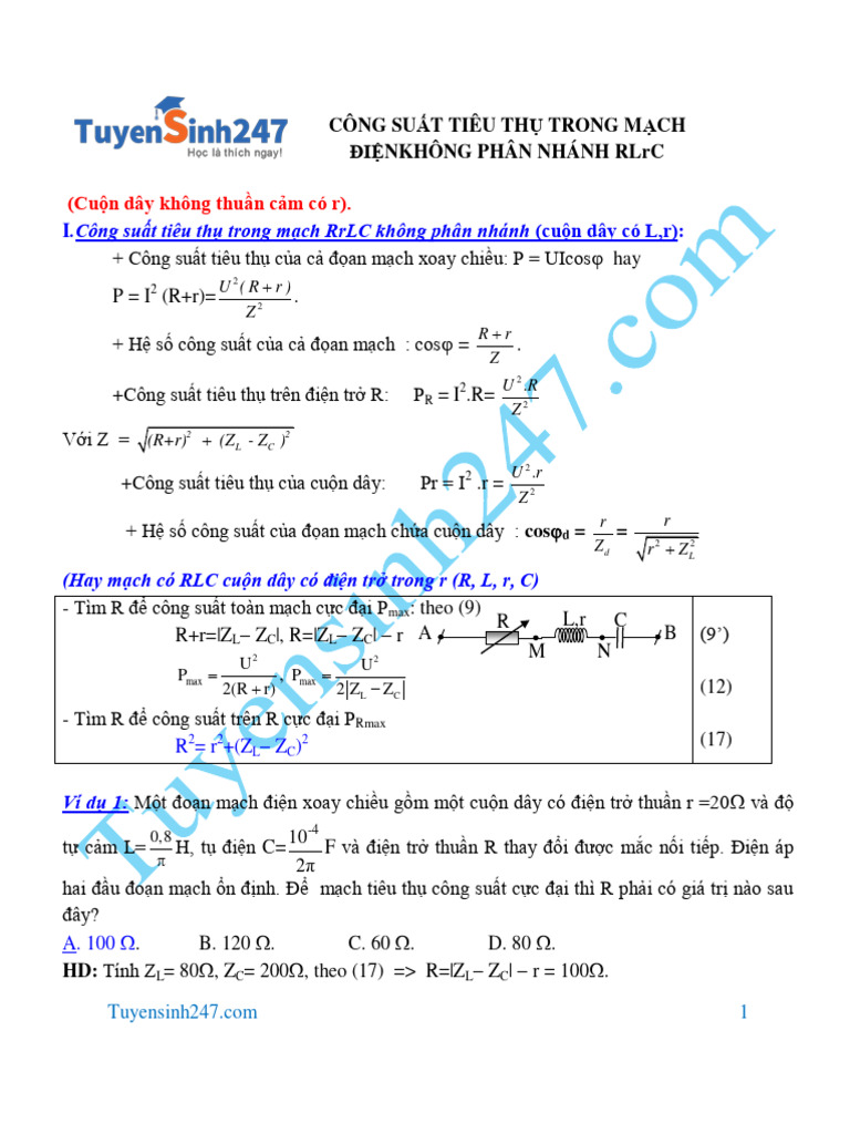 Cong Suat Tieu Thu Trong Mach Dien Khong Phan Nhanh RLRC | PDF