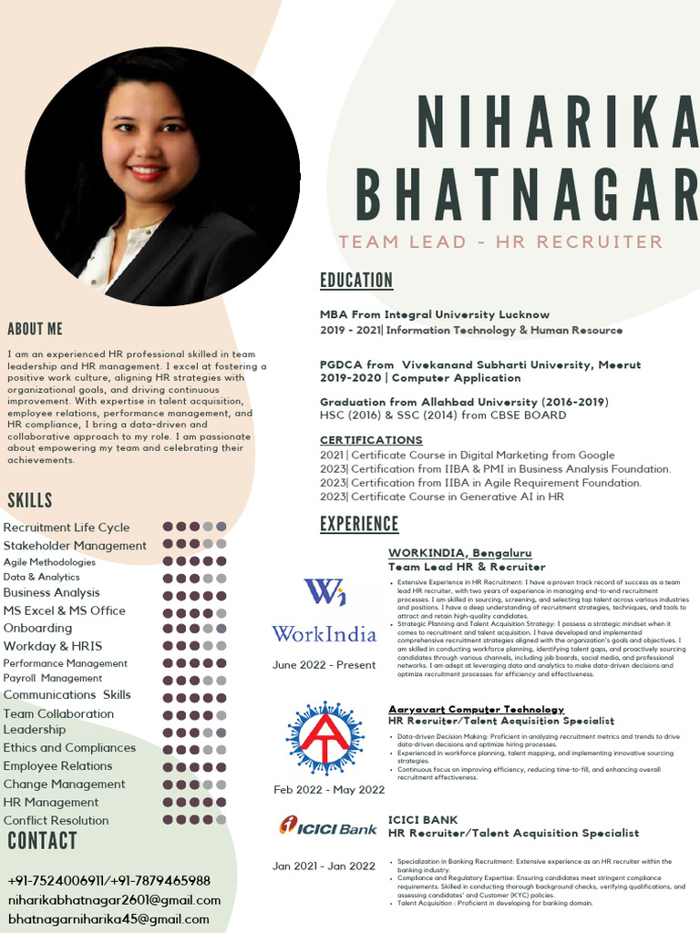 TeamLeadRecruiter Niharika Bhatnagar 3+yearss | PDF | Recruitment | Human Resource Management