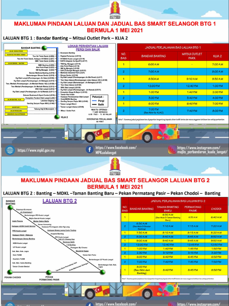 Pindaan Laluan Dan Jadual Bas Smart Selangor Bagi Laluan BTG 1 Dan BTG 2 | PDF