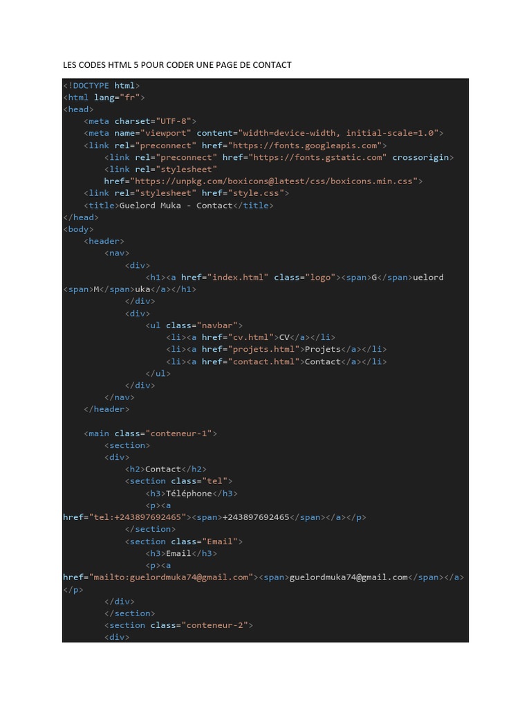 HTML5 Codes for Contact Page | PDF | Html