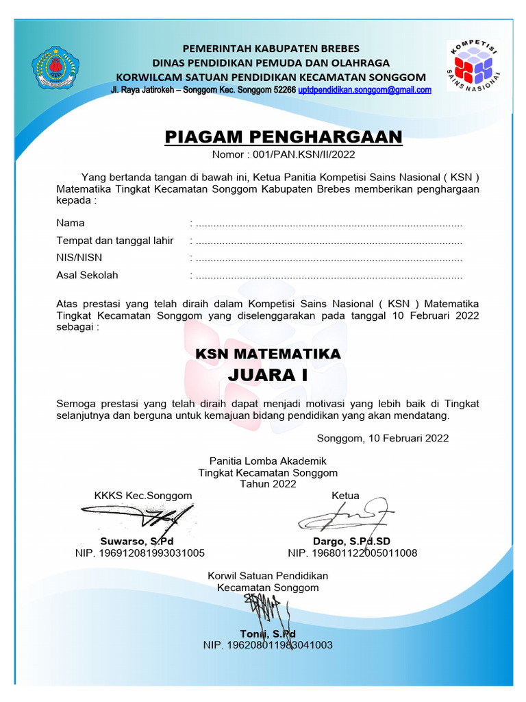 PANITIA LOMBA AKADEMIK - Piagam - FIX | PDF